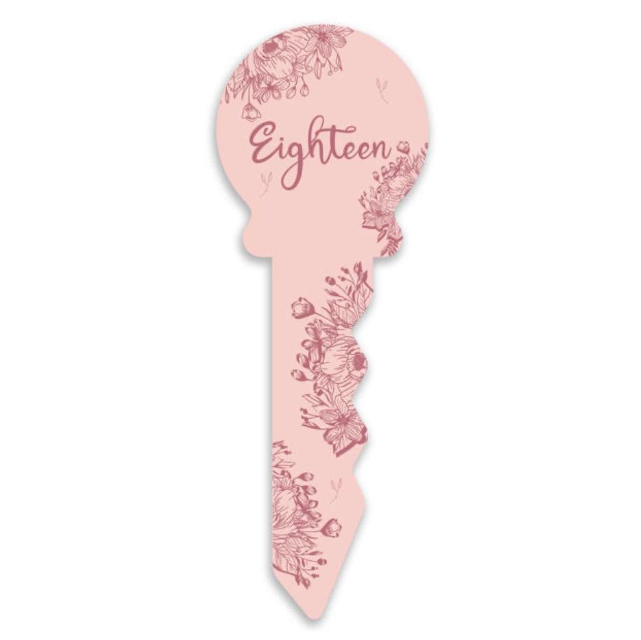 18th birthday keepsake signing key - floral – acengravingandgifts